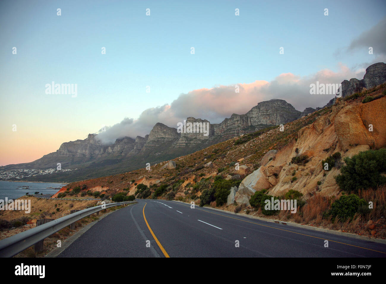 Beautiful view of Table Mountain in Cape Town from the road Stock Photo ...