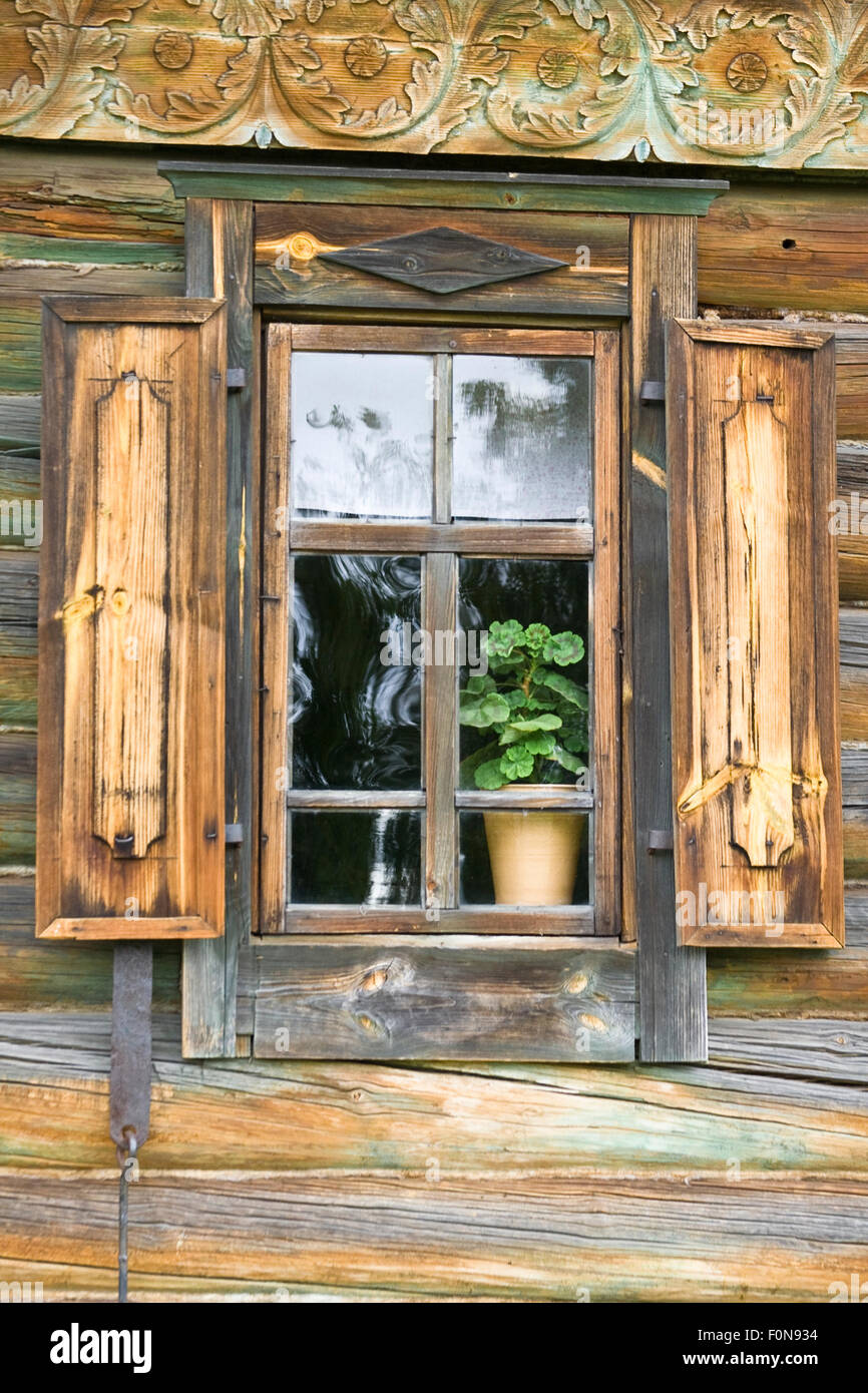 Window of an old russian house decorated with carving Stock Photo - Alamy