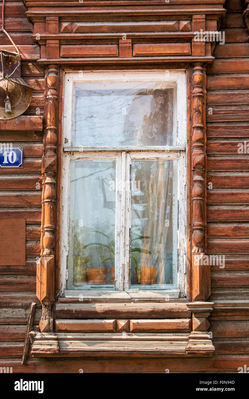 Window of an old russian house decorated with carving Stock Photo - Alamy