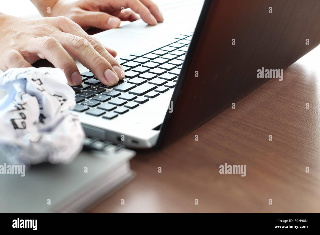 composing music concept-workspace of musician with crumpled paper music ...