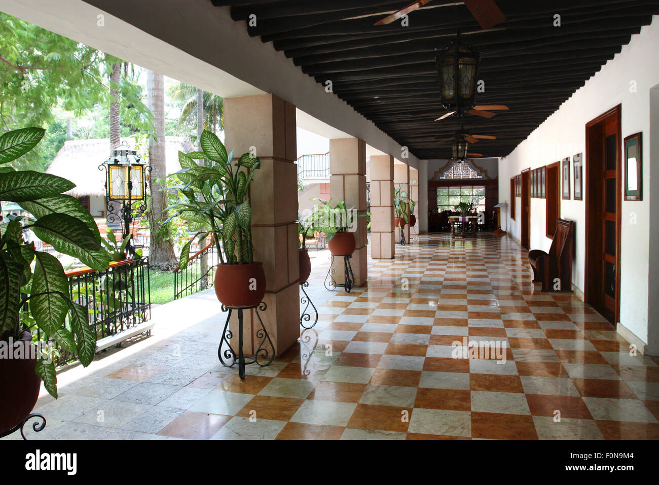 Open hallway to lobby in tropical resort Stock Photo - Alamy