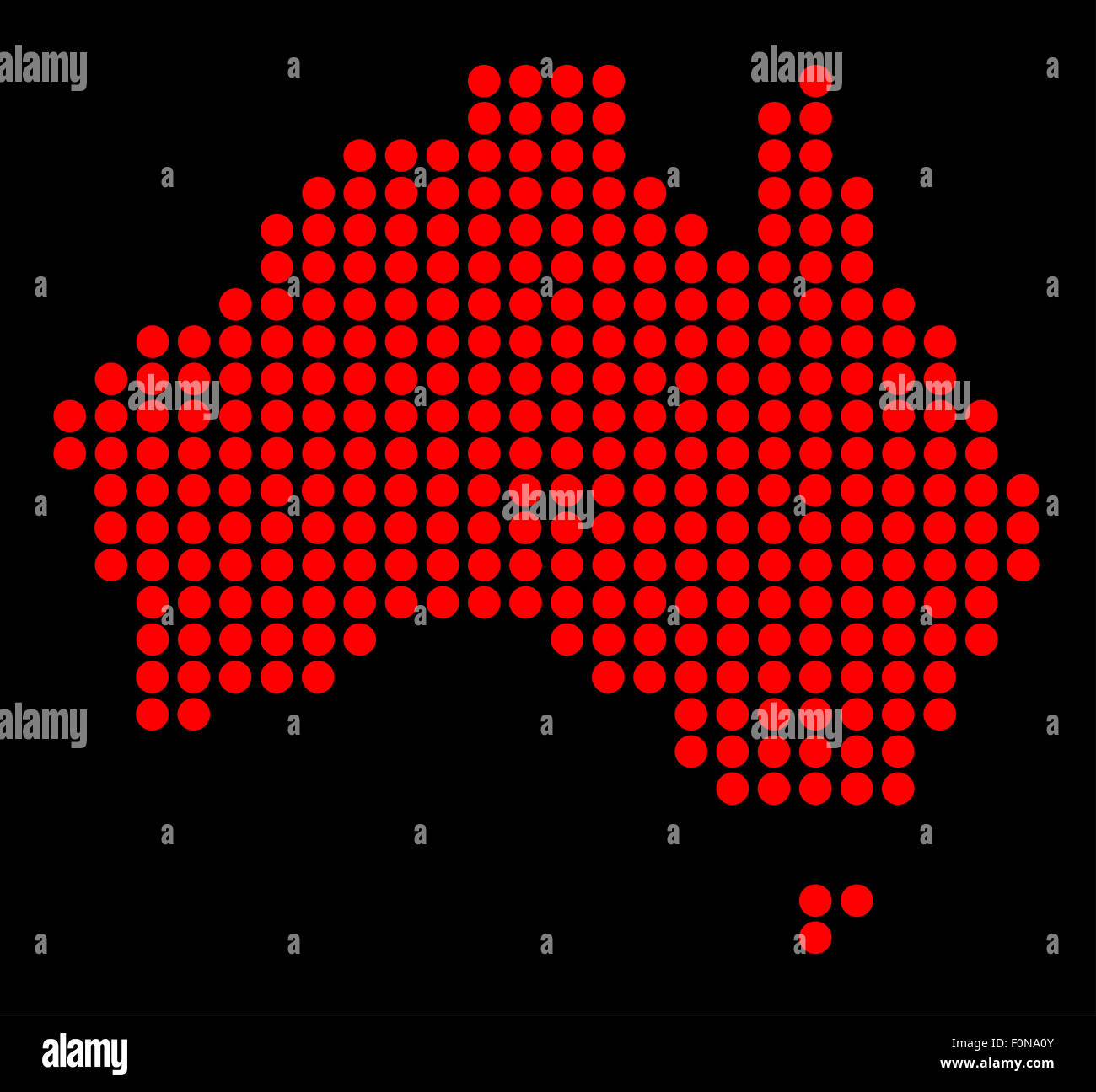 A map of Australia in red dots over a black background Stock Photo - Alamy