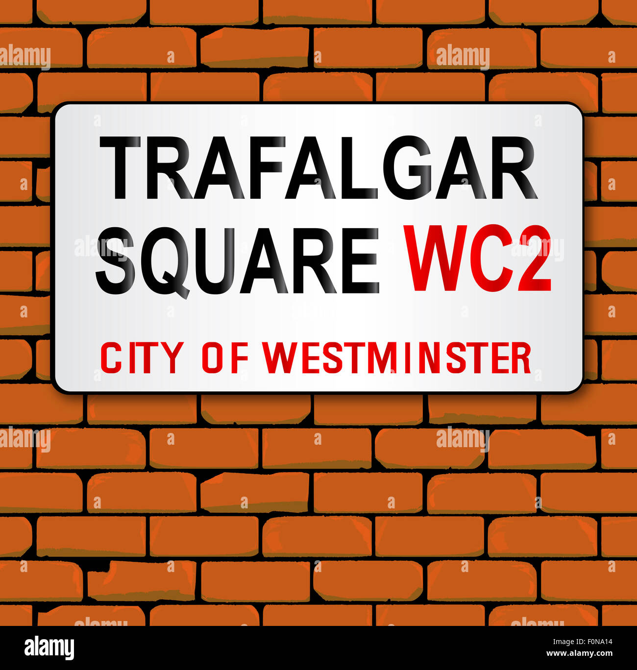 The London city place name sign for Trafalgar Square on a red brick ...