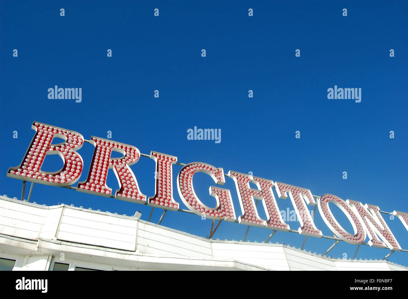Brighton pier sign on a clear sunny day Stock Photo - Alamy