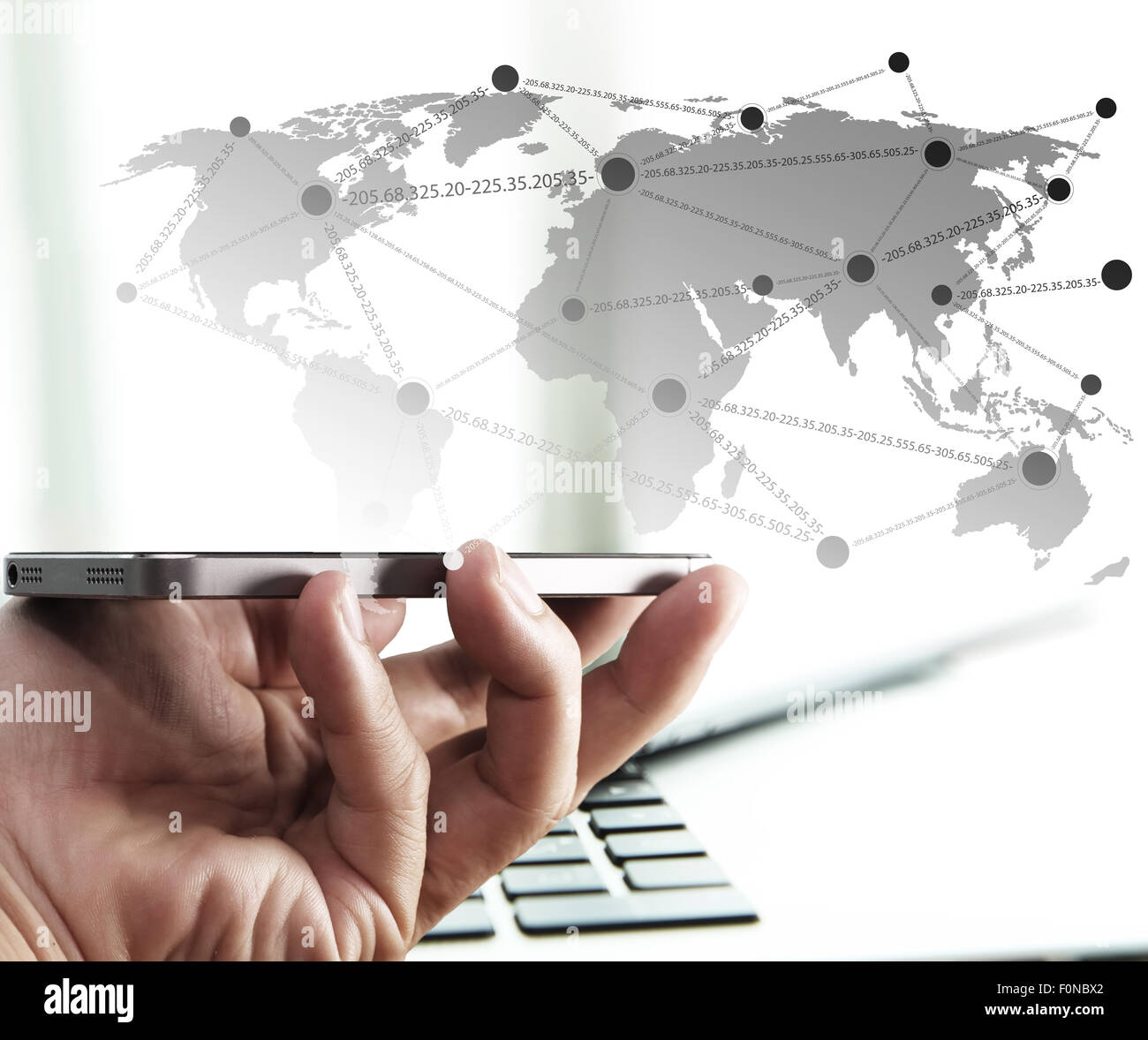 Hand holding mobile phone with social media diagram network- Concept of ...