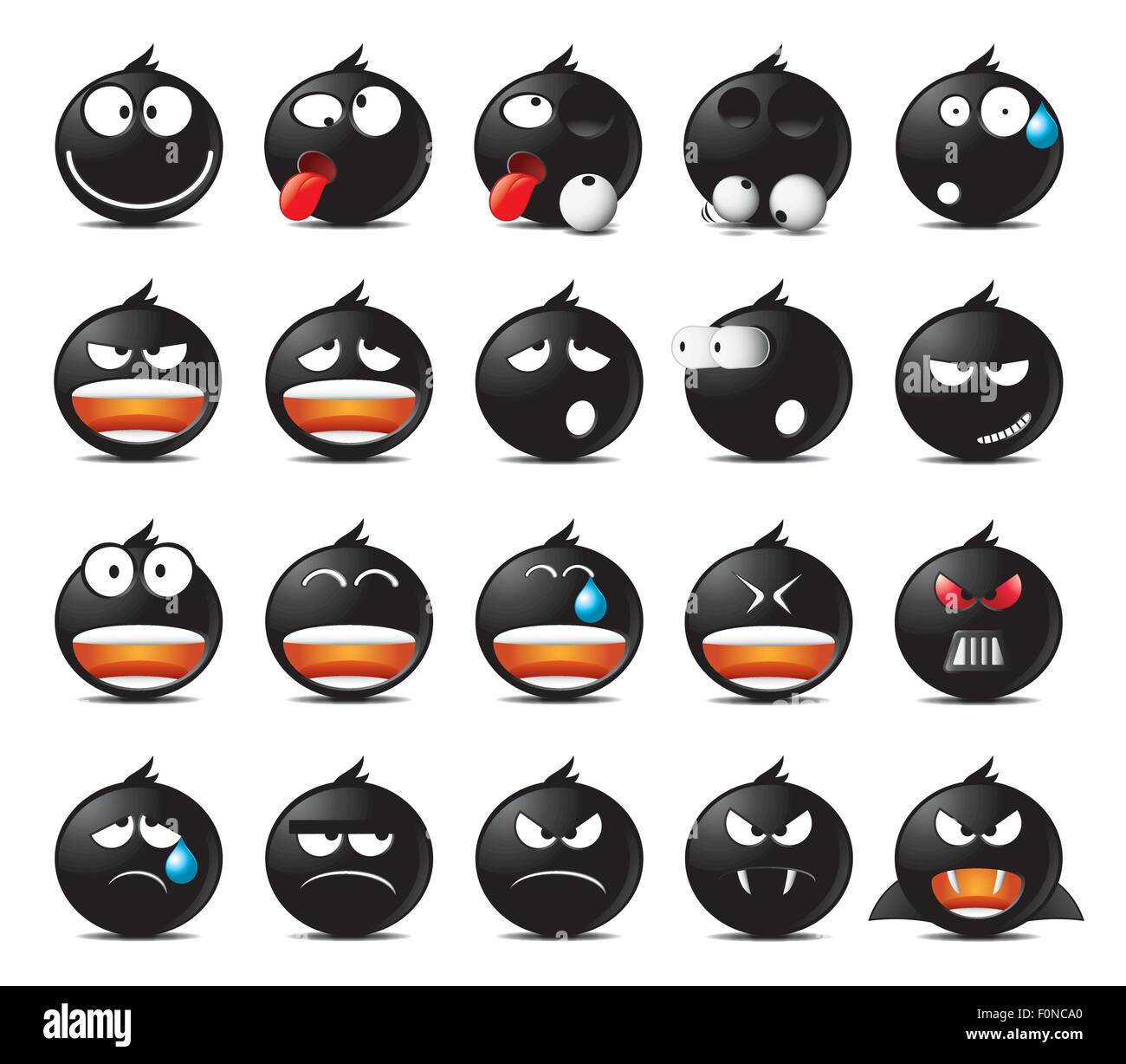 Set of black rounded icons in different emotions and moods Stock Vector ...