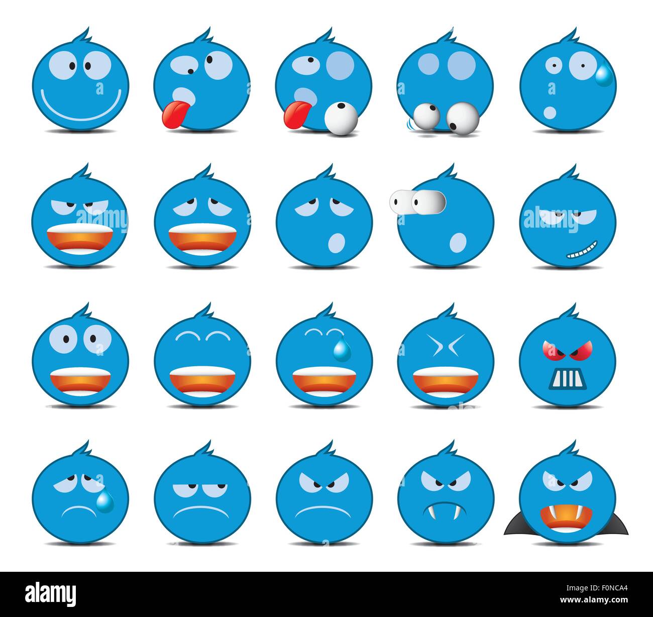 Set of light blue rounded icons in different emotions and moods Stock ...