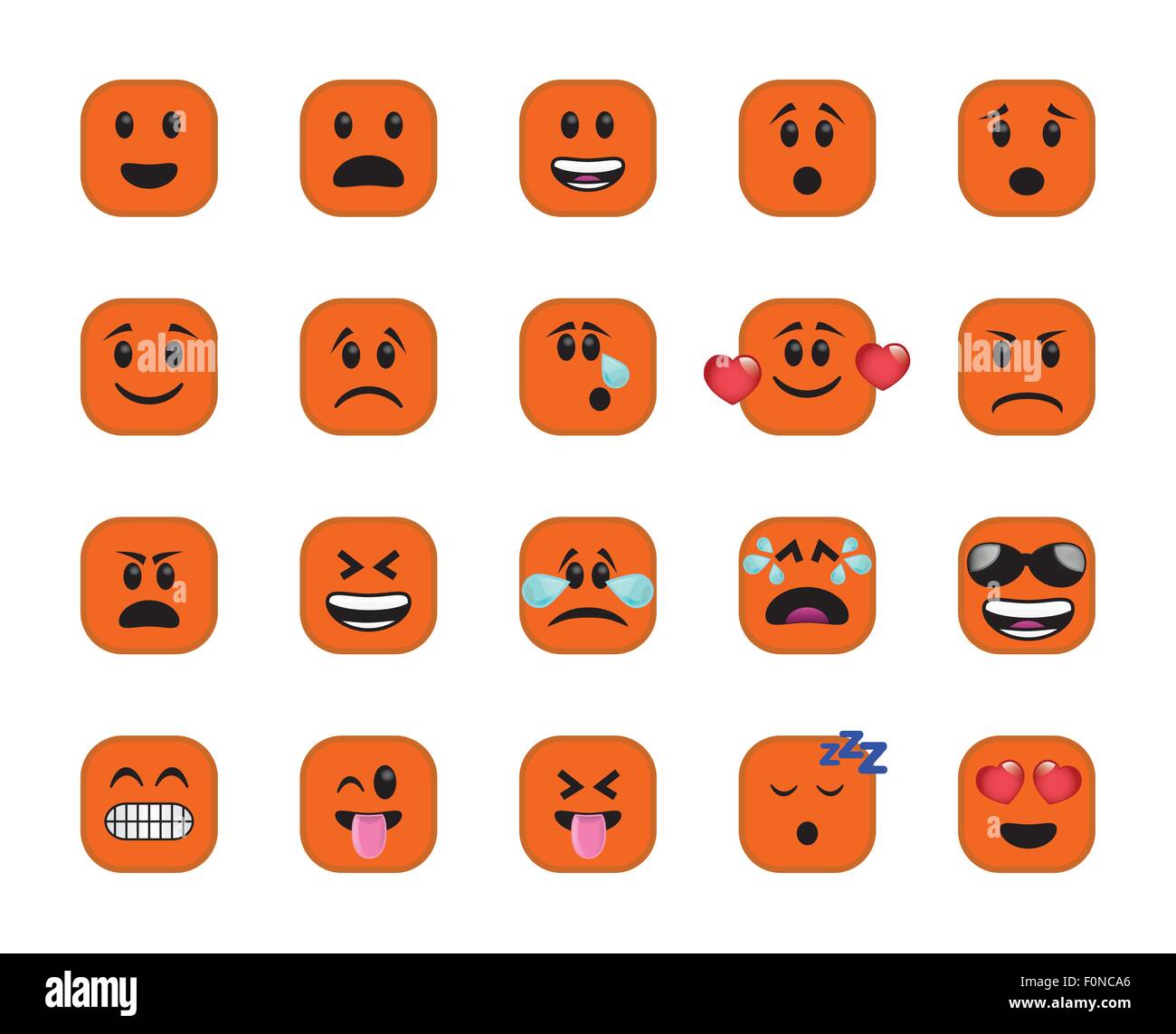 Set of chamfered square icons in different emotions and moods Stock ...