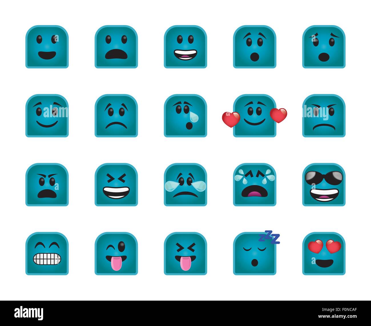 Set of chamfered square icons in different emotions and moods Stock ...