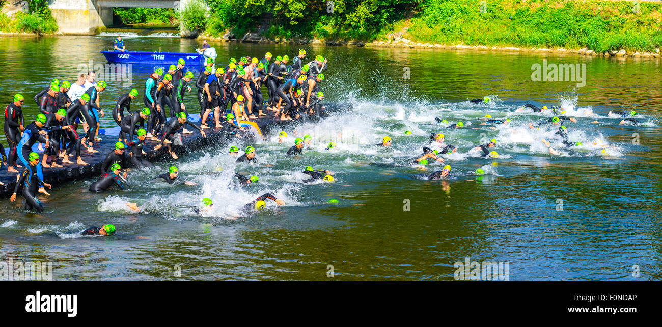 Einstein triathlon, start of the swim, Baden-Württemberg, Germany Stock ...