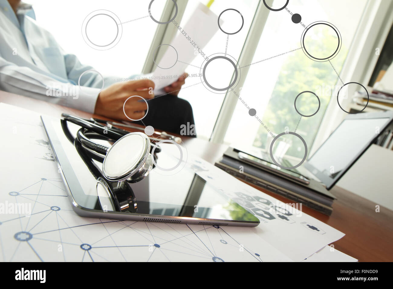 Young creative hand designer man working at office and social network ...