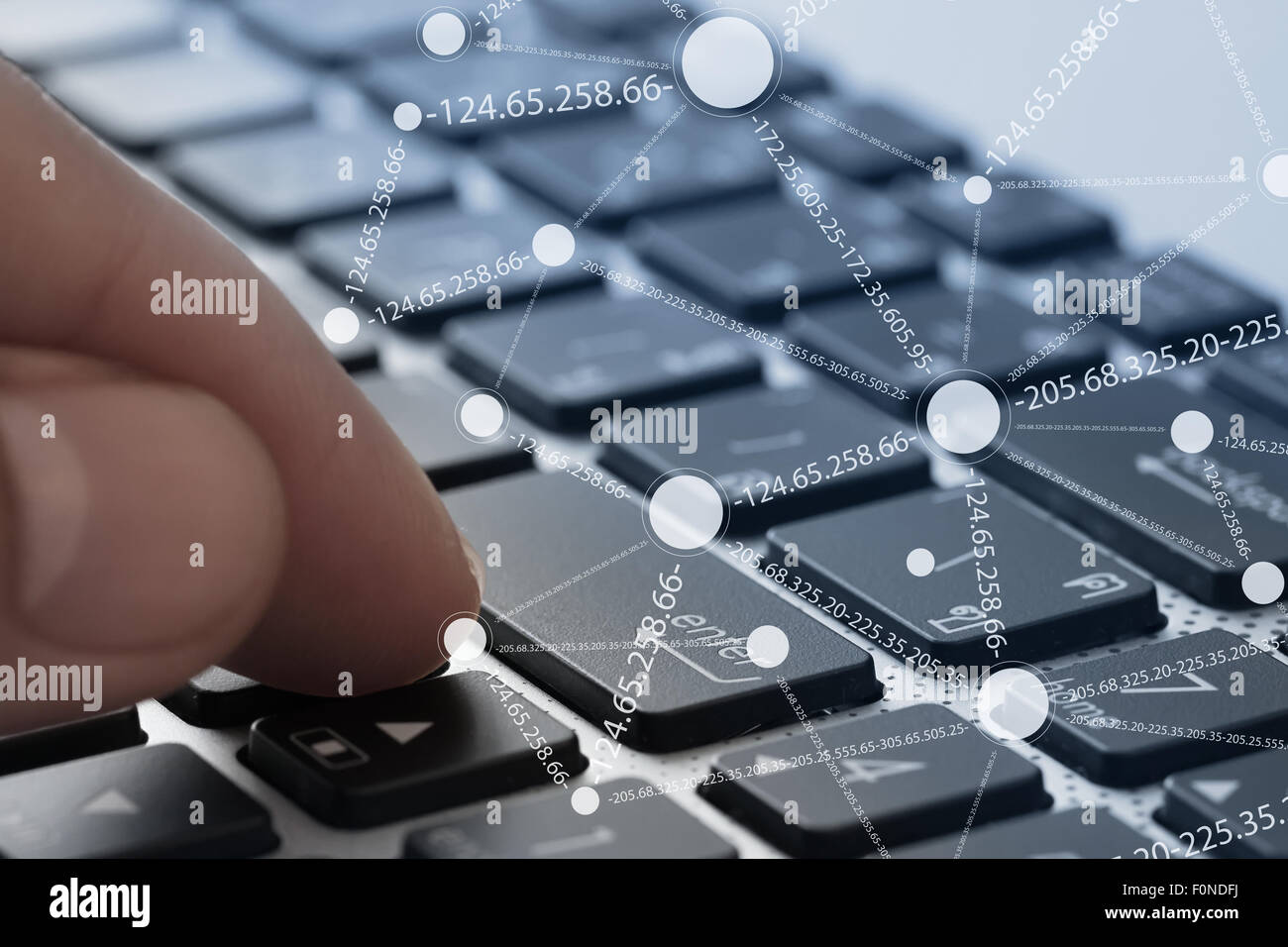Close up of business man hand working on blank screen laptop computer ...