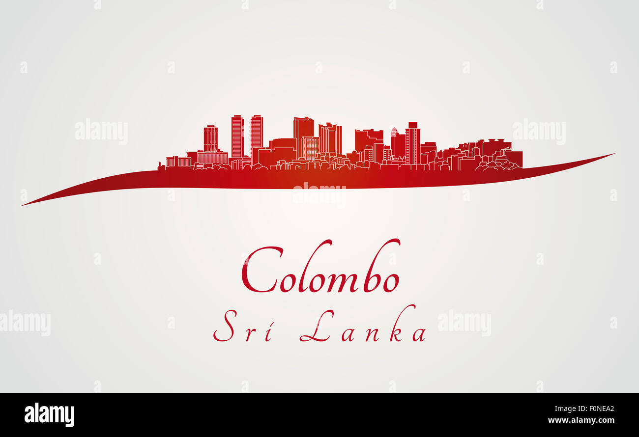 Colombo skyline in red and gray background in editable vector file ...