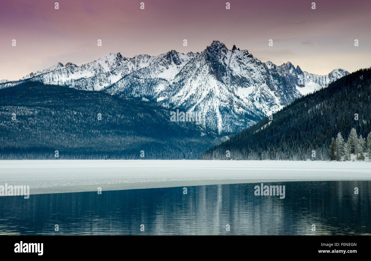 View of the Sawtooth Mountains from Little Redfish Lake Stock Photo - Alamy