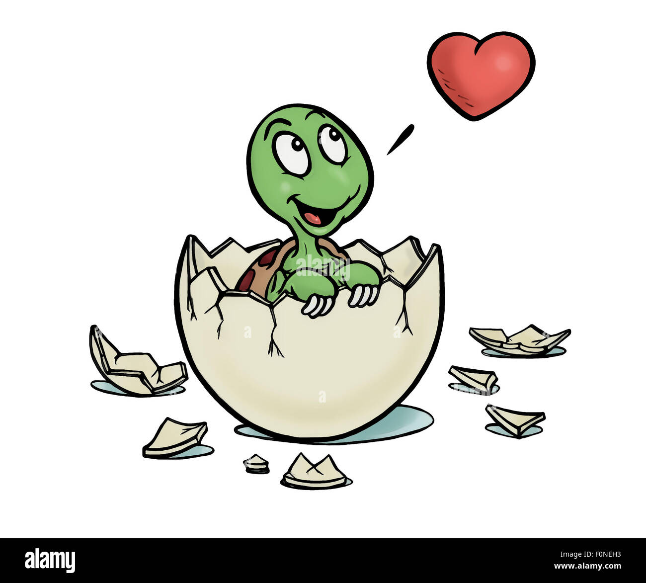 a baby turtle with cracked egg shell illustration Stock Photo - Alamy
