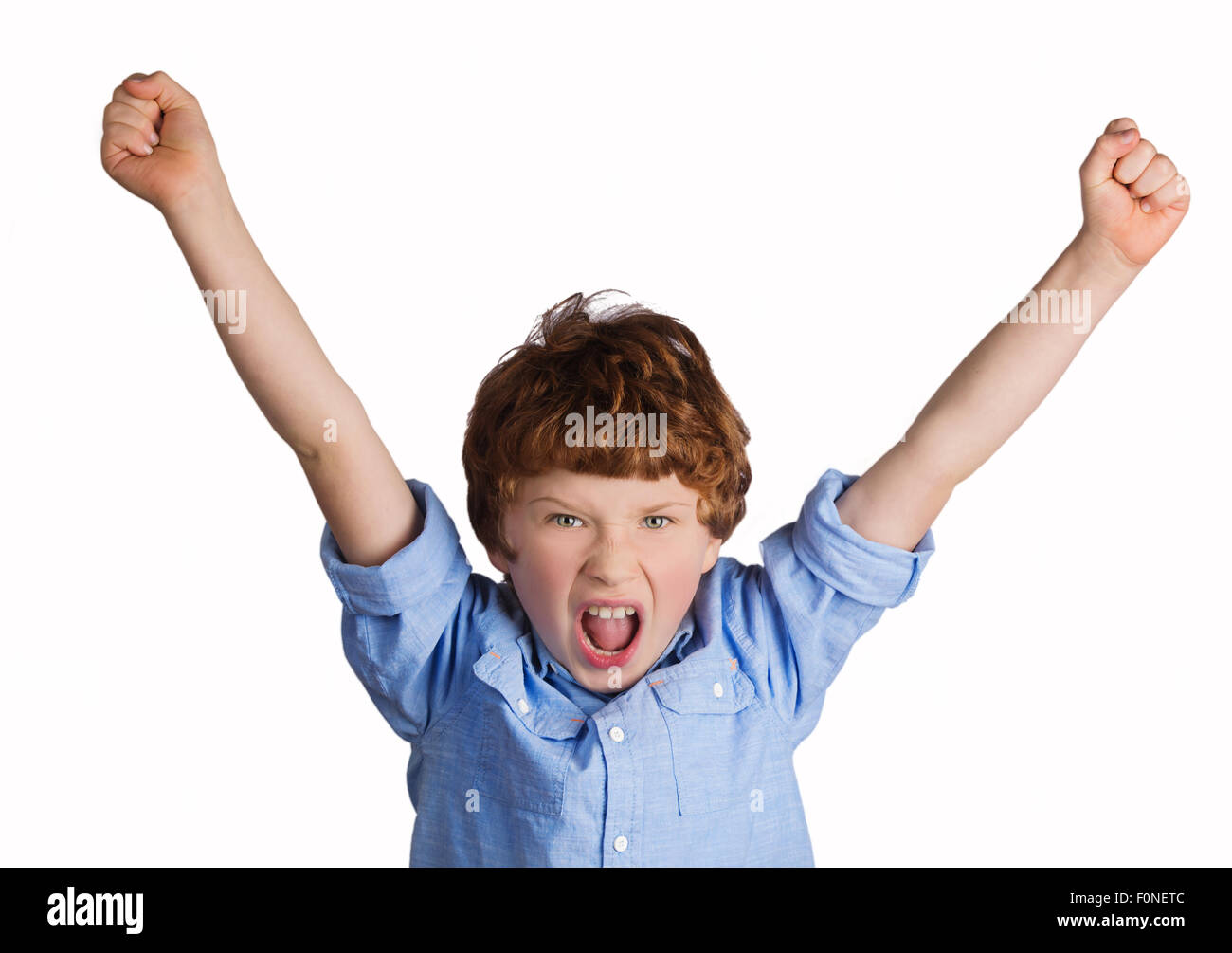 Handsome boy celebrating victory. Isolated on white background Stock ...