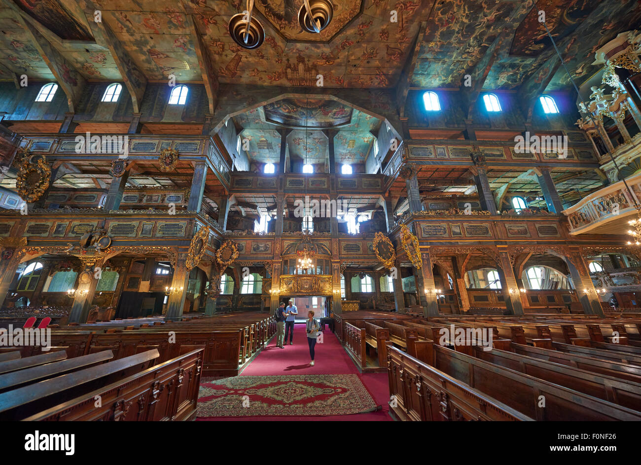 Interior shot of magnificently decorated wooden Protestant Church of ...