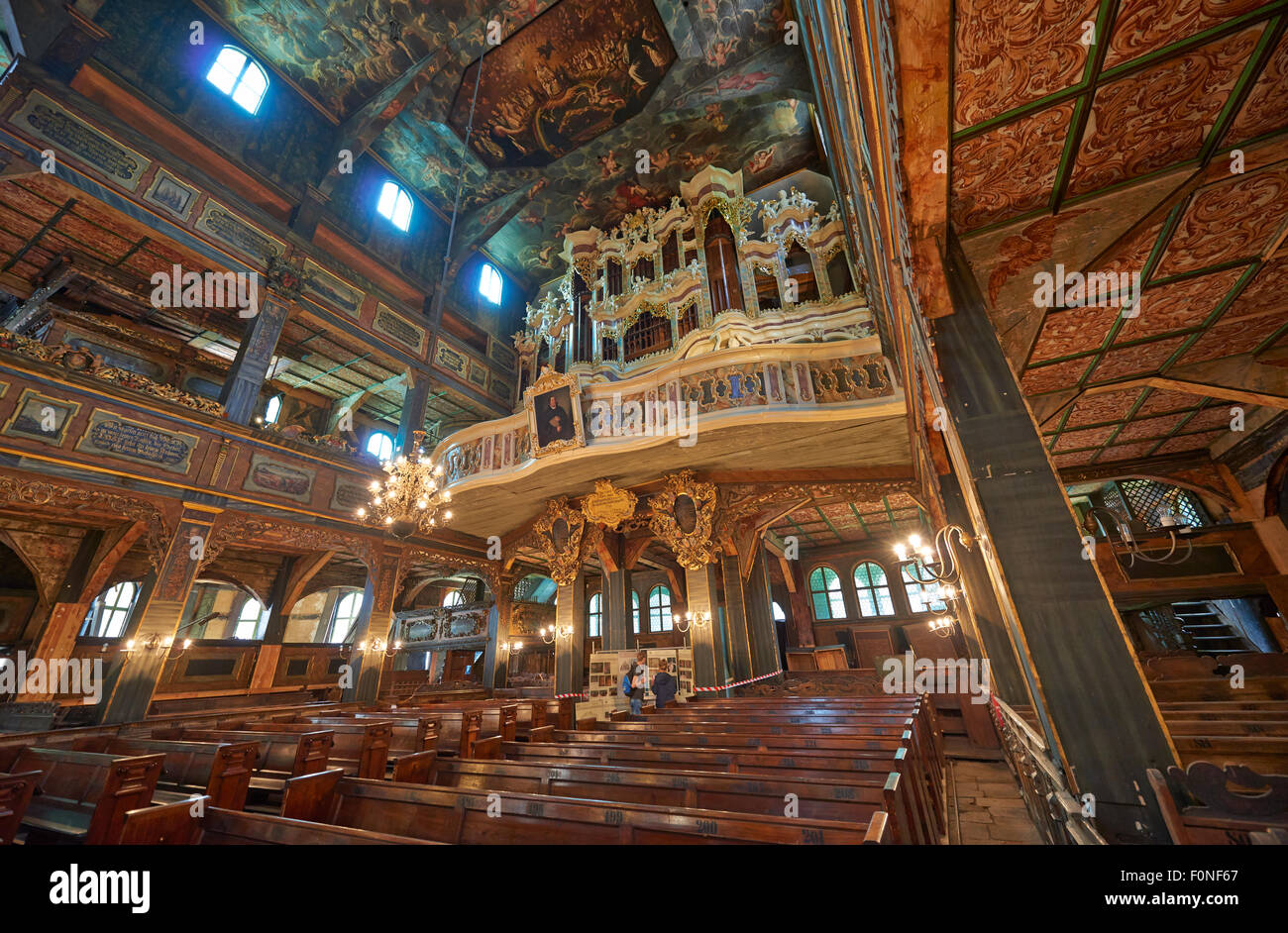 Interior shot of magnificently decorated wooden Protestant Church of ...