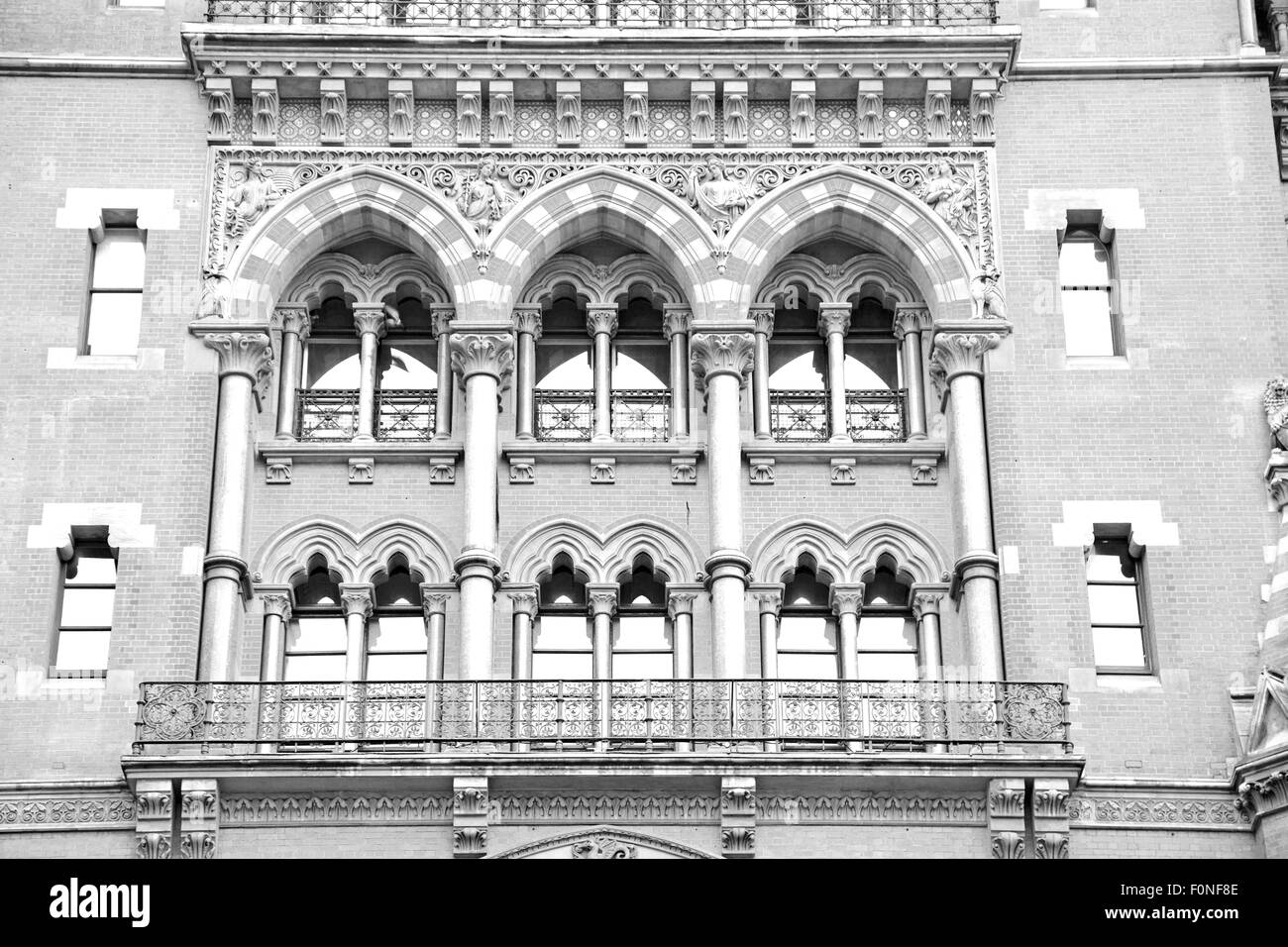 old architecture in london england windows and brick exterior wall ...