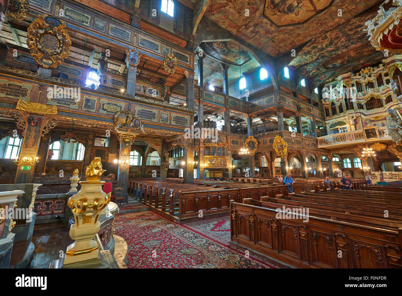 Interior shot of magnificently decorated wooden Protestant Church of ...