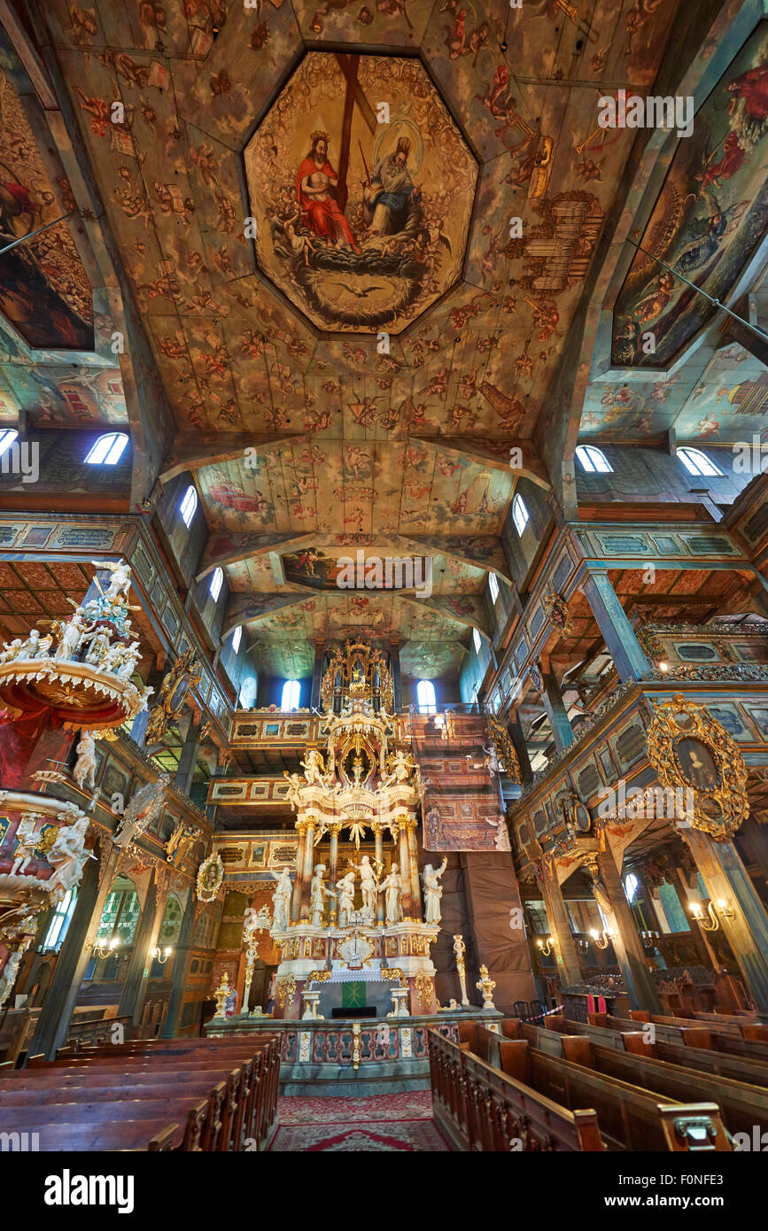 Interior shot of magnificently decorated wooden Protestant Church of ...