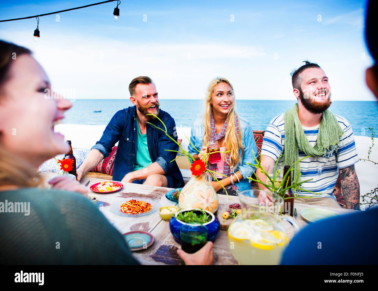 Diverse Summer Beach Party Roof Top Fun Concept Stock Photo - Alamy