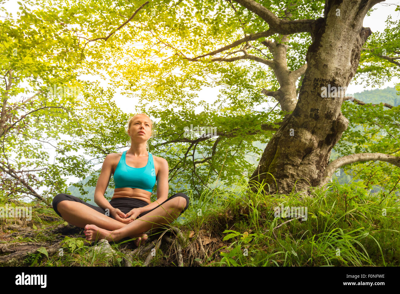 Woman relaxing in beautiful nature Stock Photo - Alamy