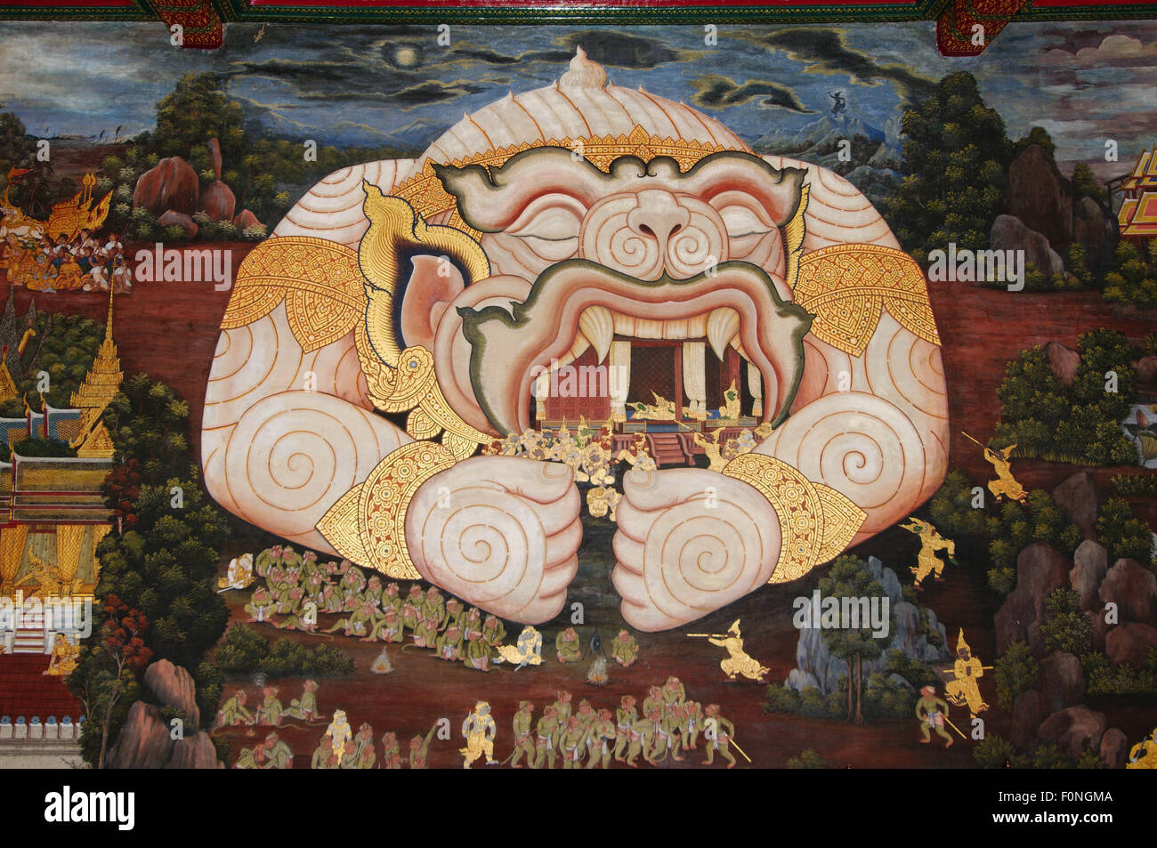 Bangkok, Thailand. 15th Oct, 2014. Giant Hanuman on the wall in the Wat ...