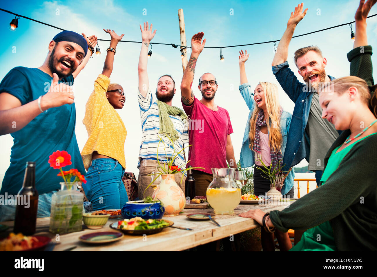 Party Dinner Friendship Happiness Summer Concept Stock Photo - Alamy