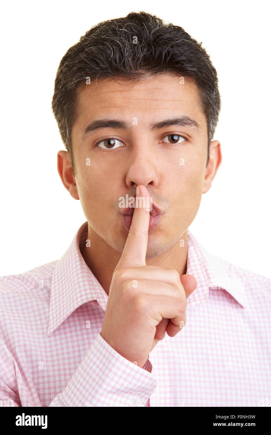 Man shush finger hi-res stock photography and images - Alamy