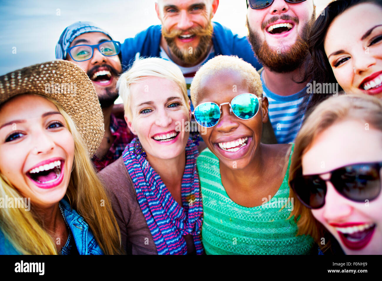 Friends Huddle Cheerful Union Summer Concept Stock Photo - Alamy