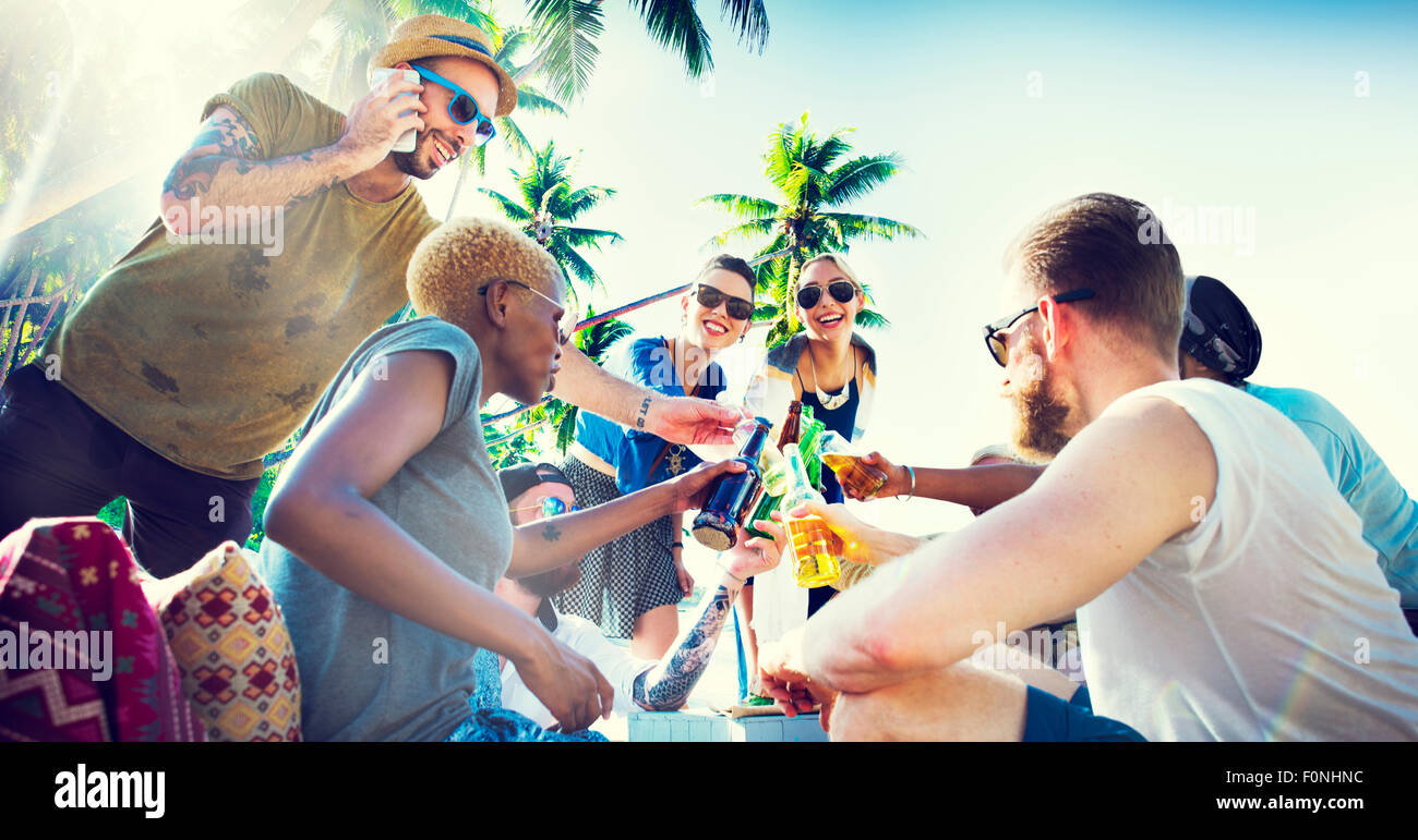 Friends Summer Beach Party Cheers Concept Stock Photo - Alamy