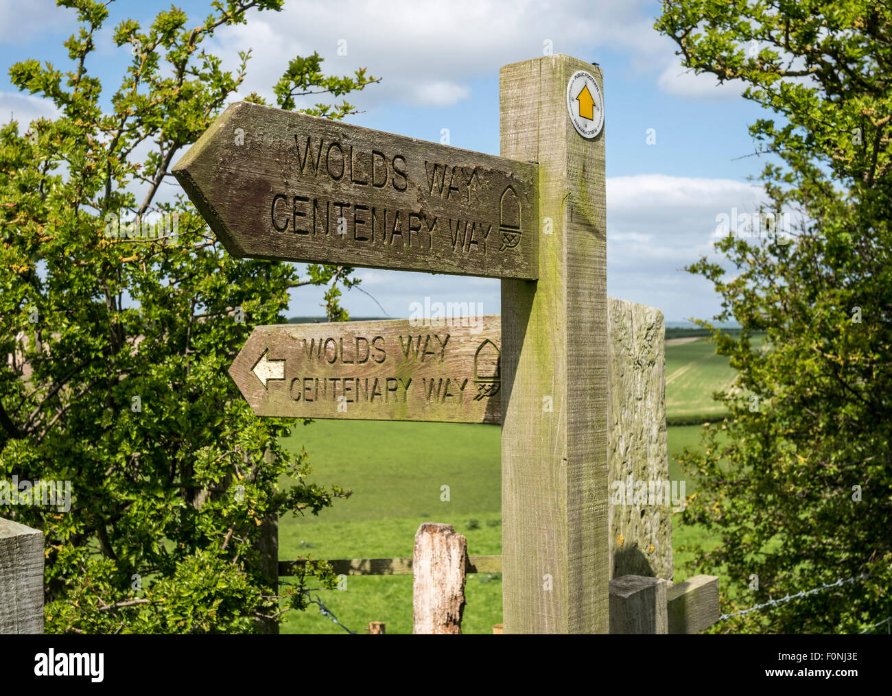 Wolds Way Centenary Way Signs Fordon Yorkshire UK Stock Photo - Alamy