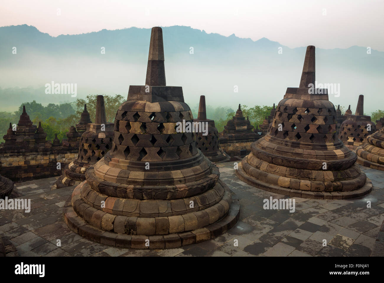 Stupa's at the Borobudur on Java, Indonesia Stock Photo - Alamy