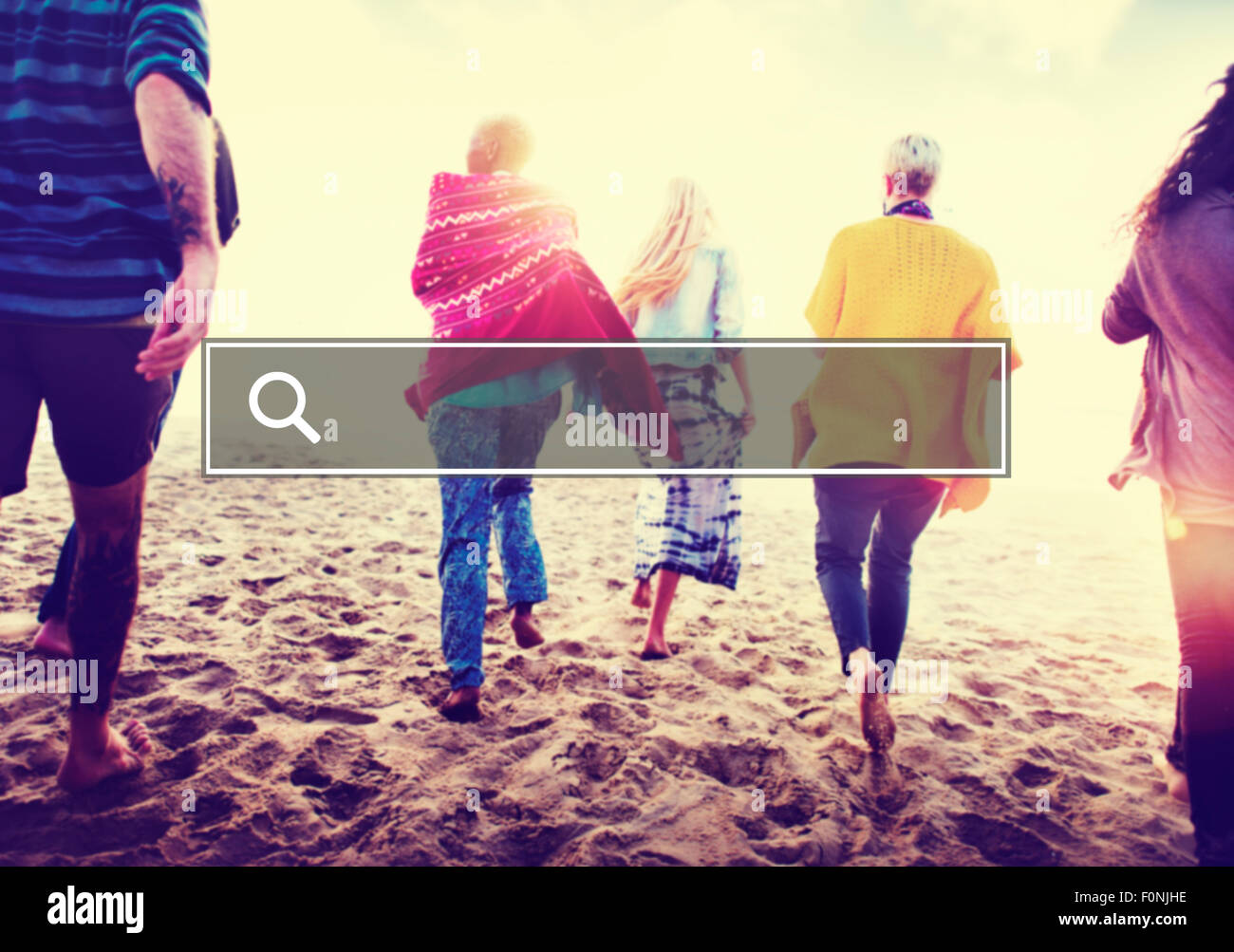 Summer Togetherness Friendship Searching Internet Concept Stock Photo ...