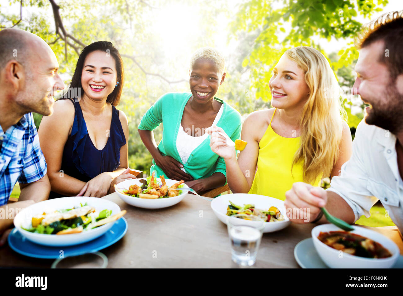 Group Friends Chilling Talking Holiday Concept Stock Photo - Alamy