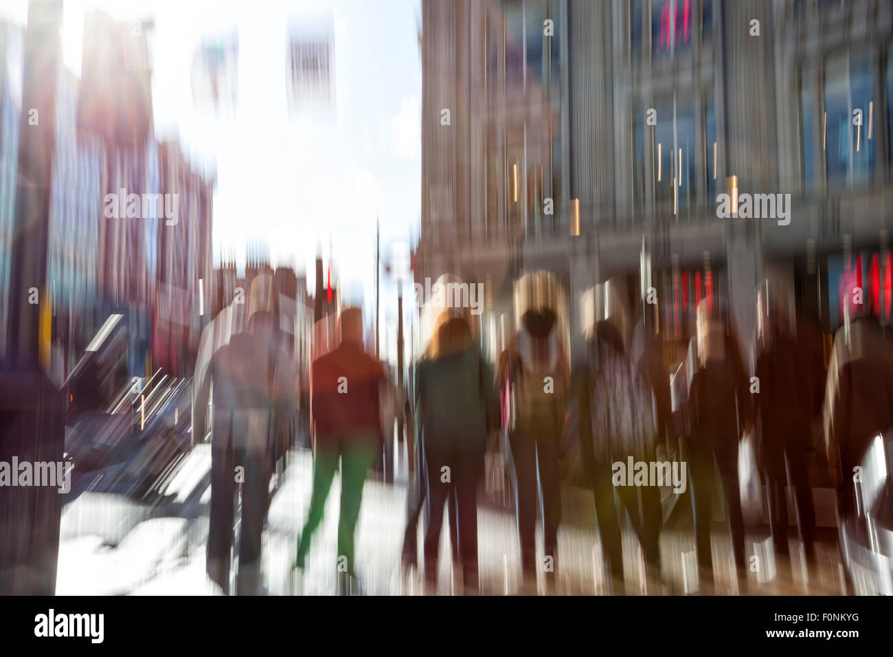 Urban move, people walking in city, motion blur, zoom effect Stock ...