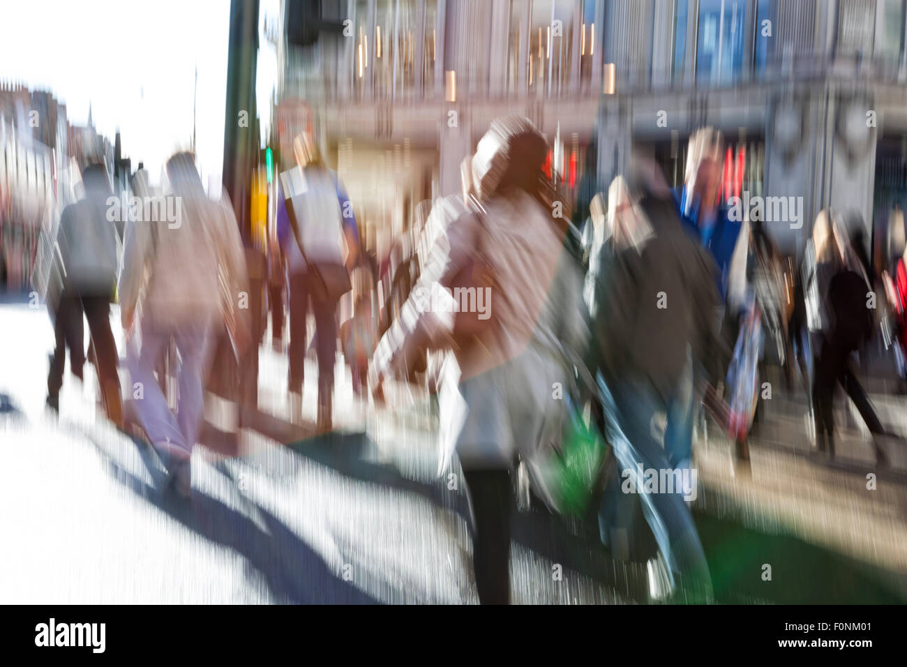 Urban move, people walking in city, motion blur, zoom effect Stock ...