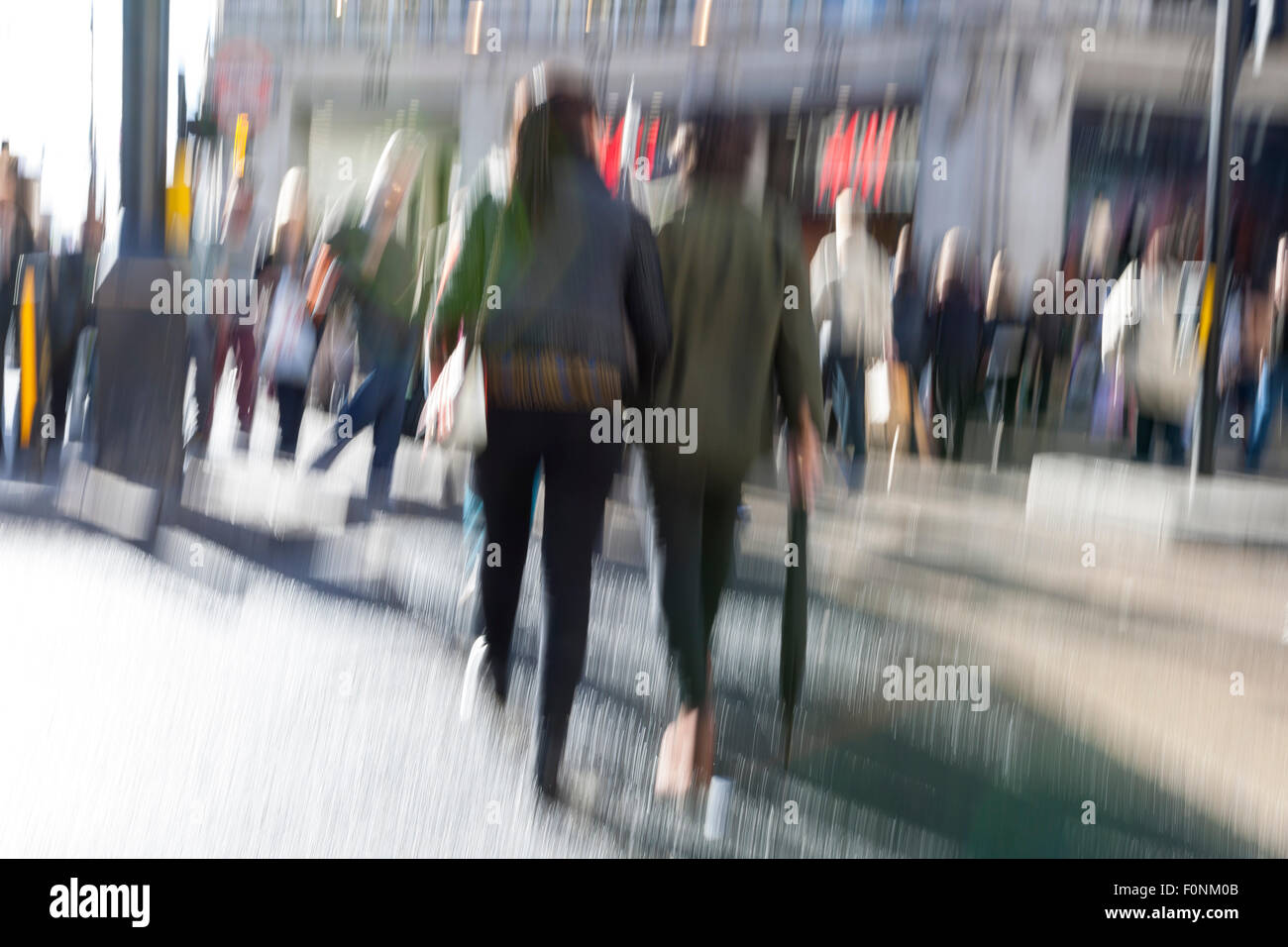 Urban move, people walking in city, motion blur, zoom effect Stock ...