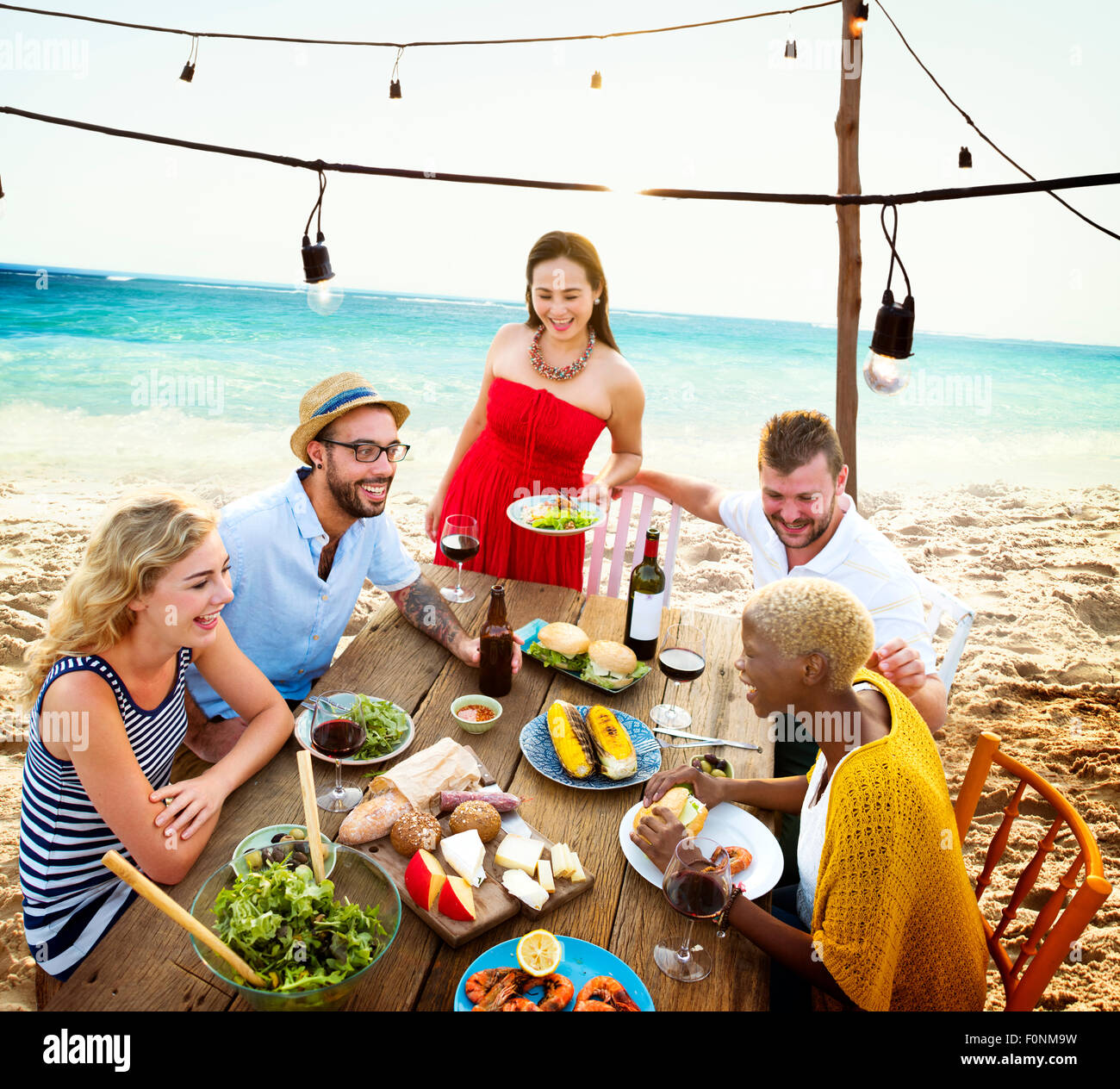 Friends Friendship Outdoor Dining Hanging out Concept Stock Photo - Alamy