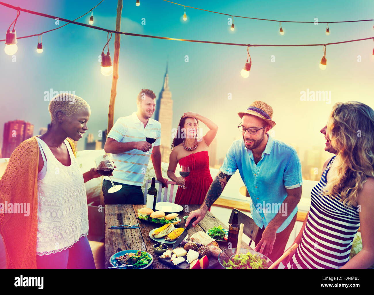 Diverse Summer Party RoofTop Fun Concept Stock Photo - Alamy