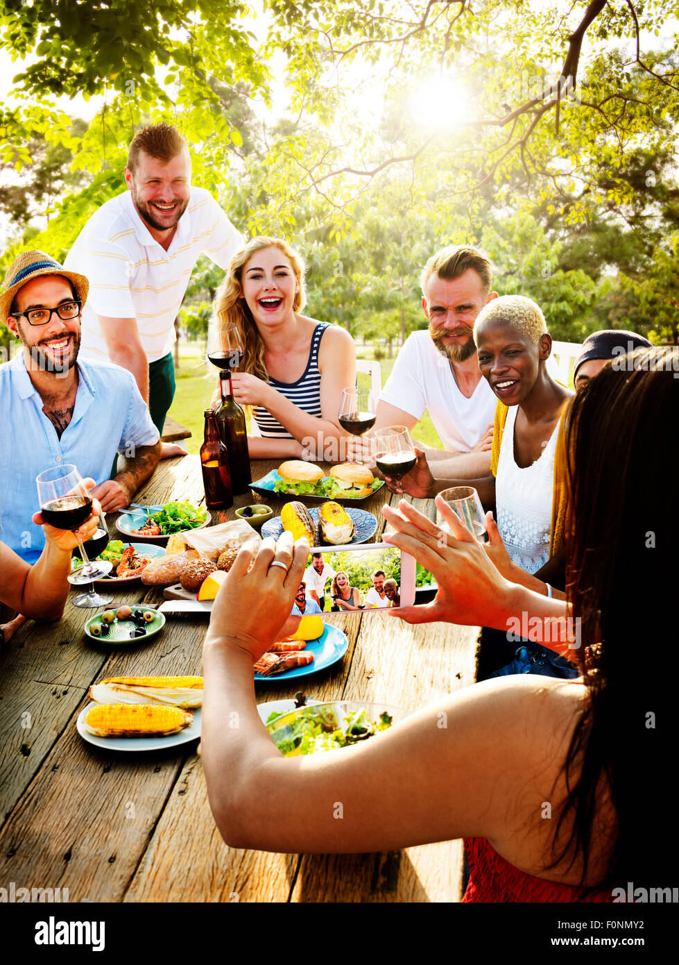 Friends Friendship Outdoor Dining People Concept Stock Photo - Alamy