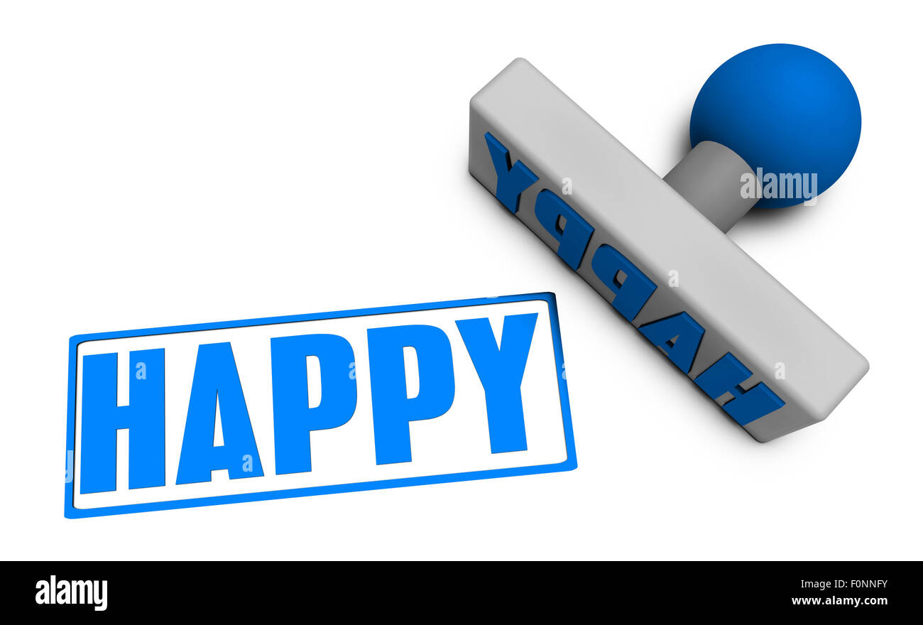 Happy Stamp or Chop on Paper Concept in 3d Stock Photo - Alamy