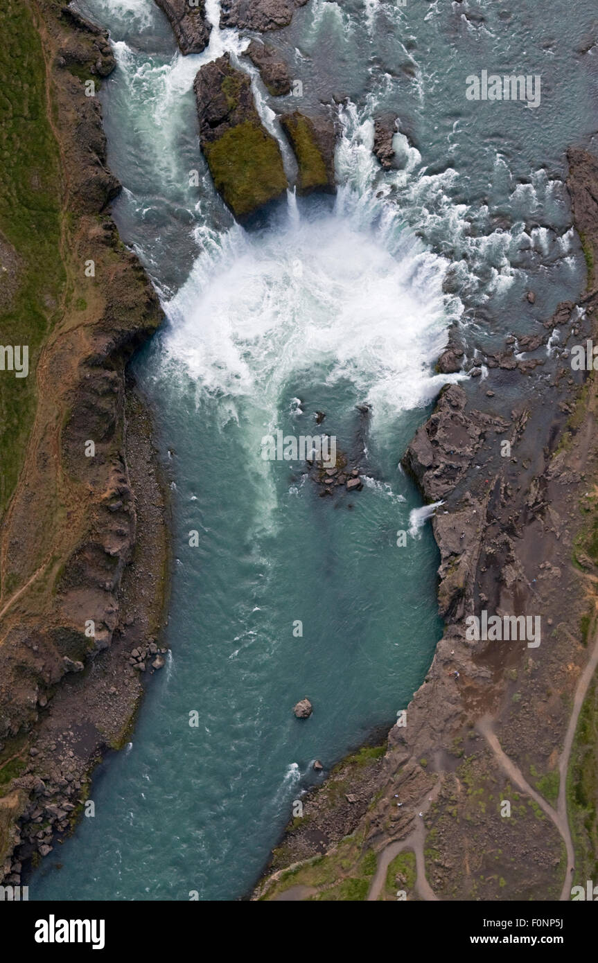 Aerial view of Godafoss waterfall on the Skjalfandafljot River ...