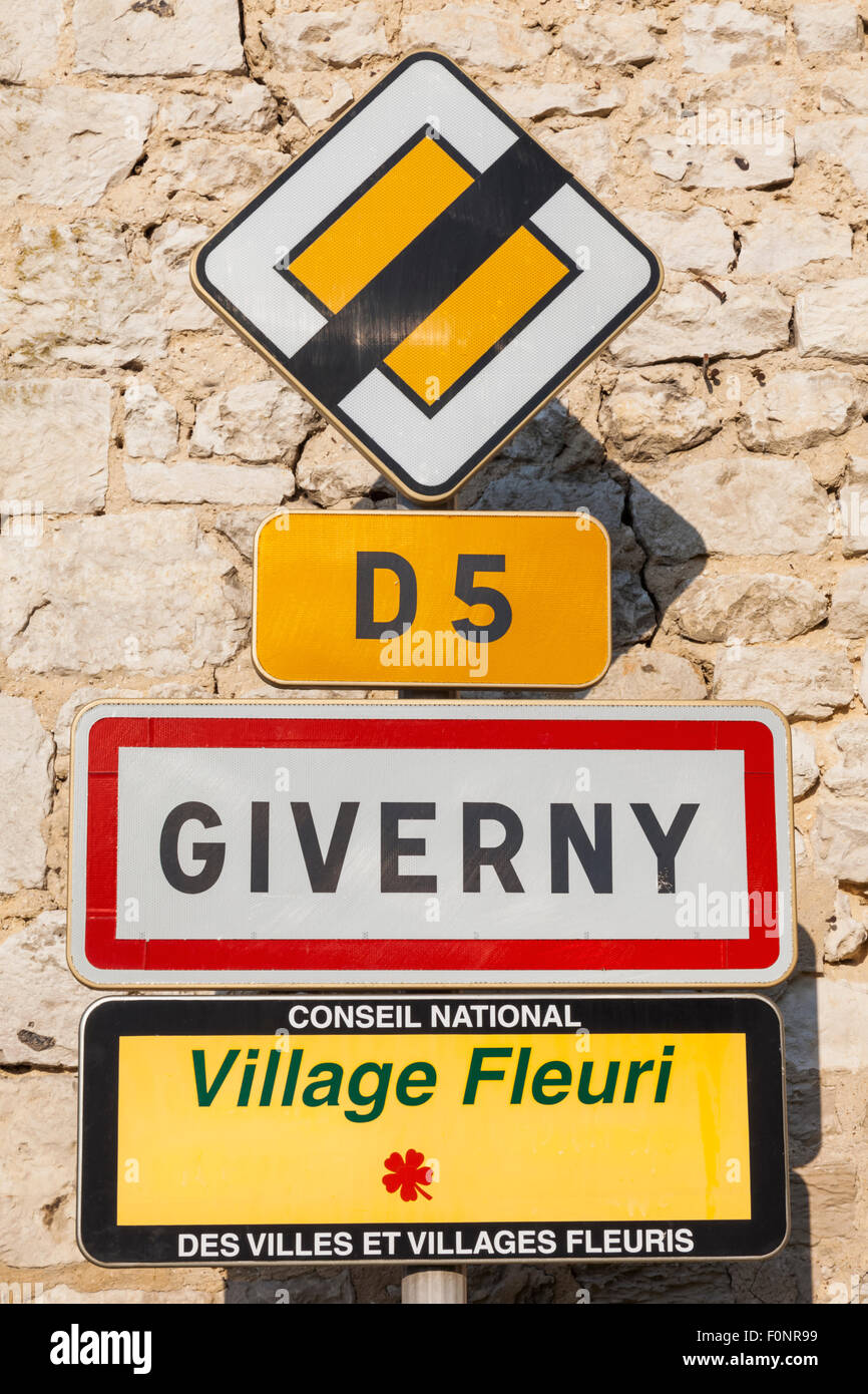 France, Normandy, Giverny, Giverny Road Sign Stock Photo - Alamy