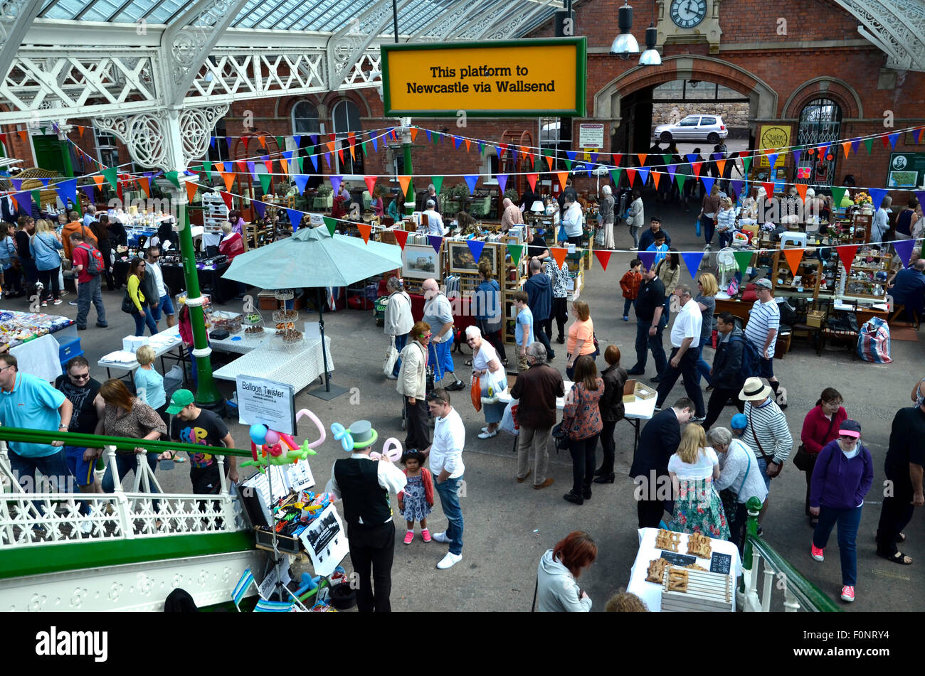 The Weekend Market at Tynemouth Metro railway station in the North East ...