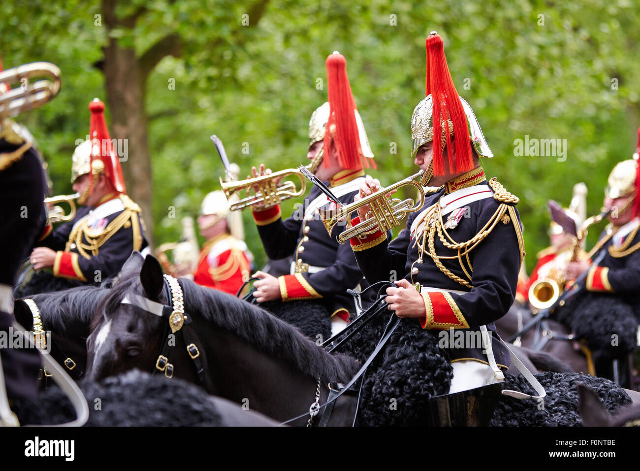 The Household Cavalry rehearse for the annual trooping of the colour on ...