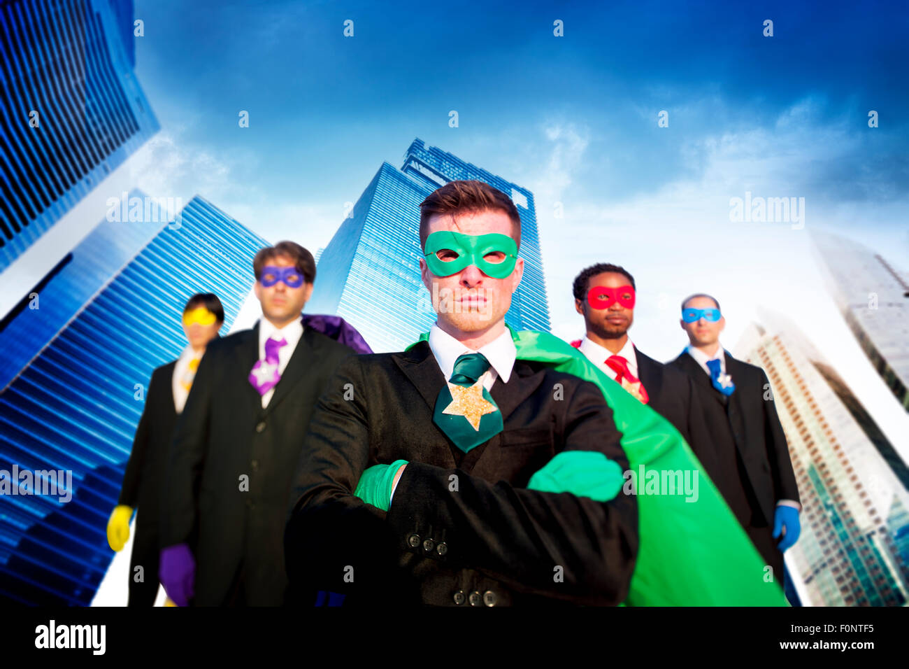 Superhero Business People Strength Cityscape Concept Stock Photo - Alamy