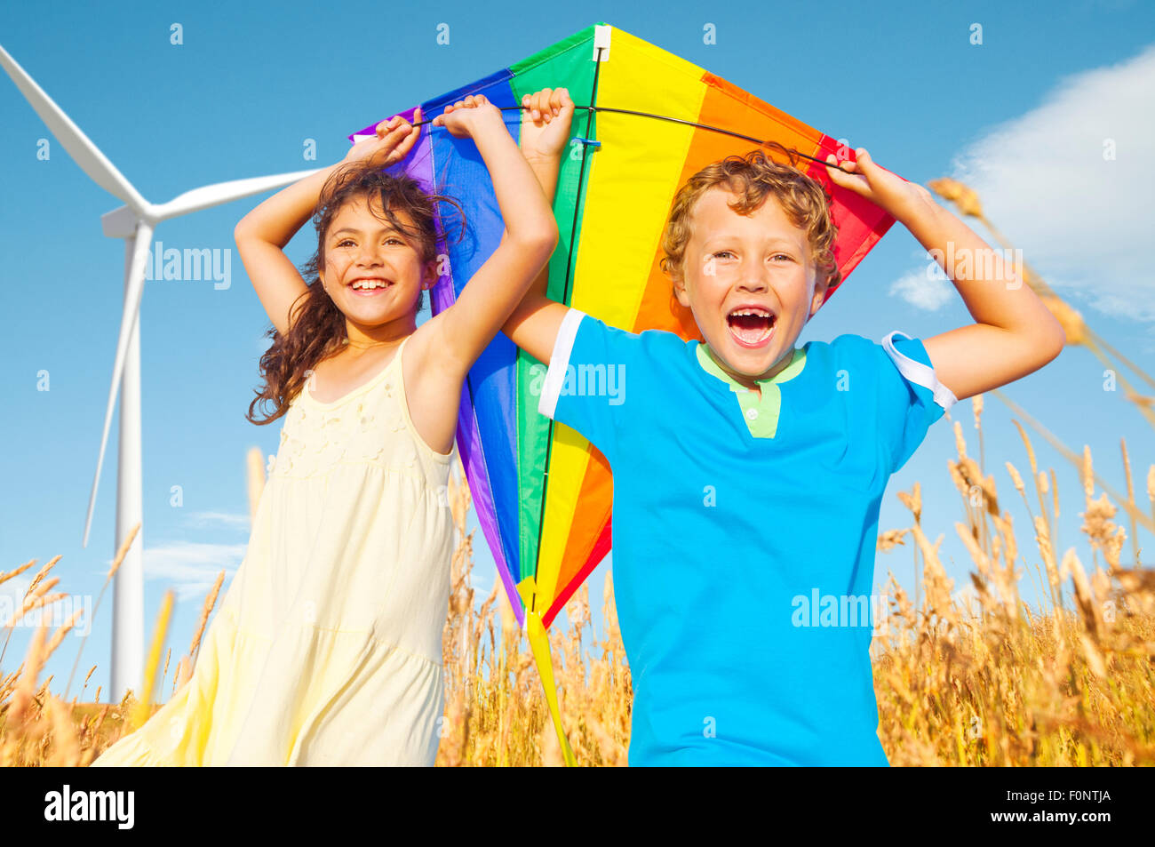 Children Playing Kite Happiness Cheerful Summer Concept Stock Photo - Alamy