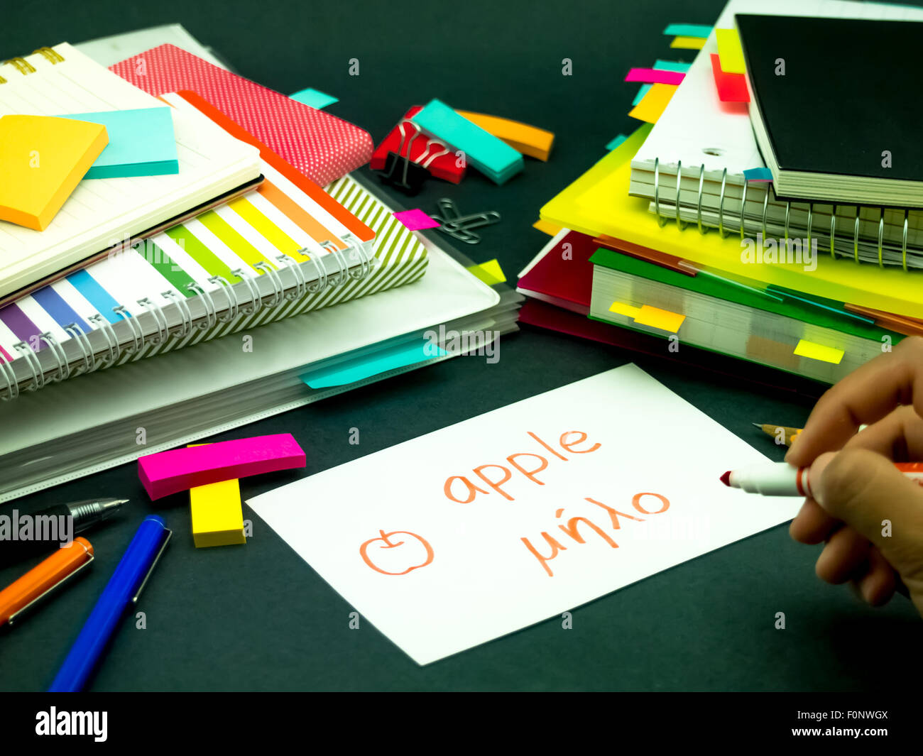 Learning New Language Making Original Flash Cards; Greek Stock Photo ...